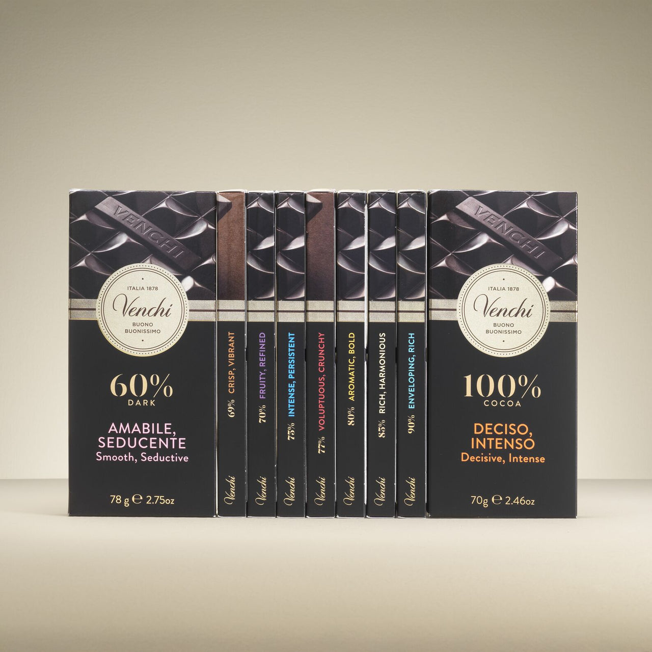 Selection of 9 Assorted Dark Chocolate Bars (60–100%) – Venchi Store